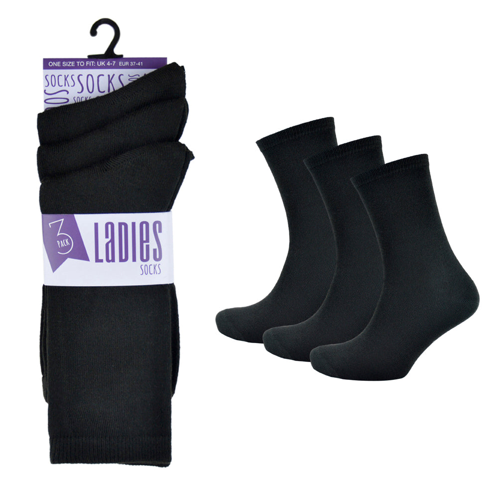 Ladies Plain Black Socks (3 Pack) | Order Wholesale